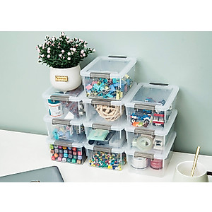 Citylife 1.3 QT 8 Packs Small Storage Bins Plastic Storage Container Stackable Box with Lids for Organizing, Clear White