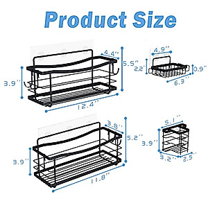 Couguarack Adhesive Shower Caddy Basket Shelf , Stainless Steel Organizer Storage Bathroom Shower Rack , Wall Mounted and No Drilling (4-pack Black)