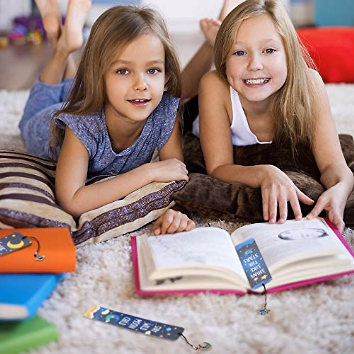 12 Pcs Bookmarks for Children Cat Moon Star Celestial Theme Space Bookmarks with Metal Charms Inspirational Quotes Bookmarker Gift for Kids Boys Girls School Reading (Novelty Style)