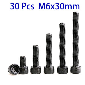 30 Pcs M6-1 x 30mm Hex Socket Head Cap Screws, 12.9 Grade Alloy Steel, Allen Socket Drive, Black Oxide Finish, Machine Thread，Full Thread （30 Pcs M6-1 x 30mm）