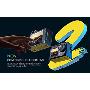 COOAU Sports Action Camera Dual Screen Ultra HD 4K 60FPS 20MP WiFi EIS Touchscreen External Microphone Remote Control Underwater 131 Feet Waterproof Helmet Vlogging Camera with 2x1350mAh Batteries.