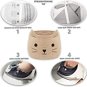 VK Living Animal Baskets Large Woven Cotton Rope Storage Basket with Cute Cat Design Animal Laundry Basket Organizer for Towels, Blanket, Toys, Clothes, Gifts – Pet or Baby Gift Baskets 15‘’ L x 14H