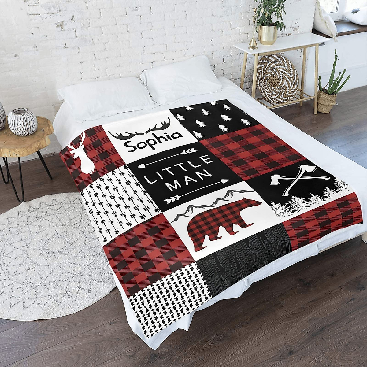 XOZOTY Lumberjack Buffalo Plaid Bear Personalized Blanket Nursery Swaddling Blankets for Gilrs Boys Kids Newborns Baby Shower Pet Gift 30 x 40 Inch