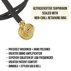 ASA TECHMED Gold & Black Premium Sprague Rappaport Lightweight Dual Head Stethoscope | Adult, Pediatric, Infant Chestpiece + Accessory Pouch for Clincial, Doctor, Nurse
