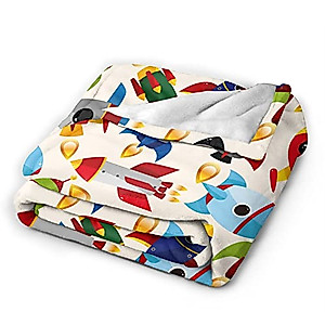 ALYYDFF Creative Aerospace Spaceship Cartoon Cute Flannel Fleece Blanket Lightweigh Throw Blankets for Kids for Couch Bed Sofa Cover 80"x60"