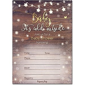 30 Baby Shower Invitations for Boy or Girl with Envelopes (30 Pack) - Baby It's Cold Outside - Gender Neutral - Fits Perfectly with Rustic Wooden Baby Shower Decorations and Supplies