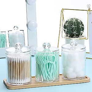 LoveBB 3 Pcs Qtip Holder with Tray, Plastic Bathroom Containers Dispenser Cotton Ball, Cotton Pads, Cotton Swabs, Floss Organizers Canisters with Lids