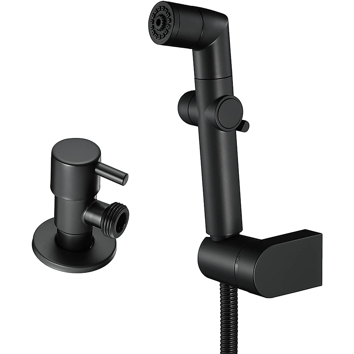 Bidet Sprayer for Toilet, Stainless Steel Handheld Bidet Toilet Sprayer Set with Hose, Easy Install, Perfect for Personal Hygiene,Black (Color : Black with Angle Valve)