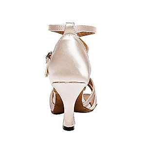 HIPPOSEUS Women's Latin Dance Shoes Satin Ballroom Party Salsa Dance Practice Performance High Heel,Nude color, 8.5 B(M) US