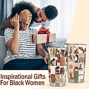 20oz Black Women Tumbler With Lid African American Gifts For Black Women - Self Care For Black Women Positive Affirmations For Black Women Black Girl Magic Stainless Steel Insulated Travel Coffee Cups