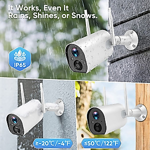 Wireless Outdoor Security Camera, Rechargeable Battery Powered Home Security Camera, 1080P WiFi IP Camera with PIR Motion Detection,Night Vision,2-Way Audio and Waterproof,Cloud/SD Storage,White