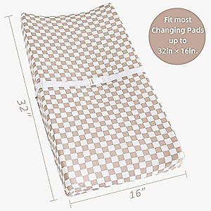 LifeTree Muslin Changing Pad Cover for Baby Girls Boys, Bamboo Cotton Comfort Neutral Diaper Change Table Pad Covers, Soft Boho Changing Pad Sheets, Checkered, 16"x32"