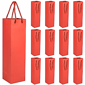 HRX Package Sturdy Kraft Paper Single Bottle Wine Gift Bags, 12PCS Quality Paper Wine Tote Bags with Handles for Christmas, Party, Shopping, Retail Merchandise (Black)