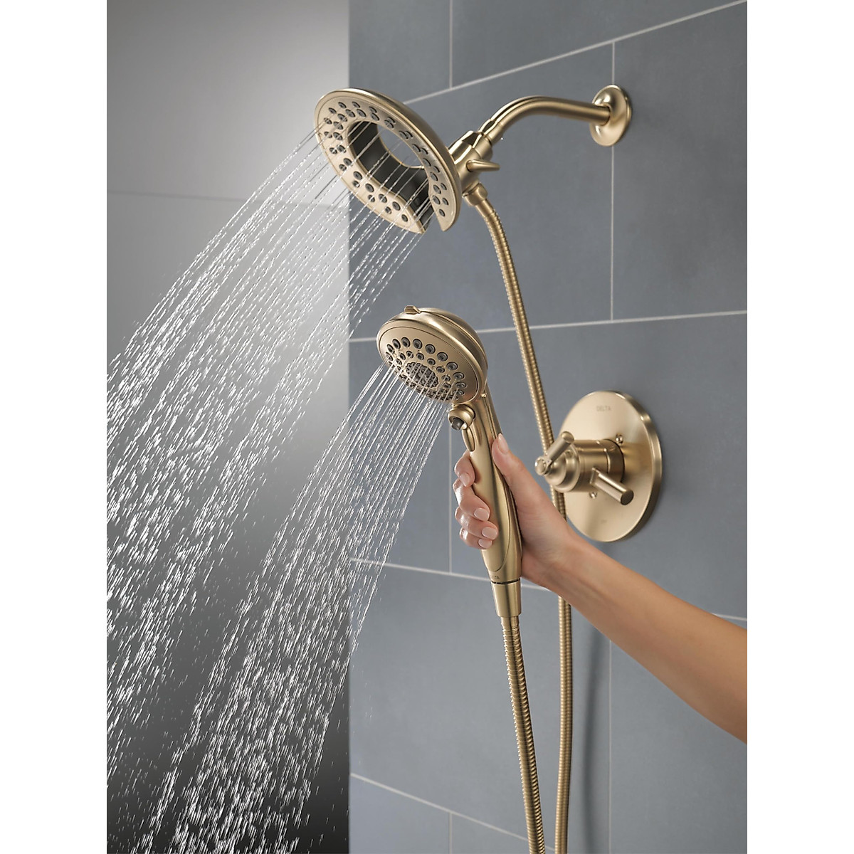 Delta Faucet Saylor 17 Series Gold Shower Valve Trim Kit with In2ition 2-in-1 Shower Head with Handheld Spray, Shower Faucet, Shower Head and Handle, Champagne Bronze T17235-CZ-I (Valve Not Included)