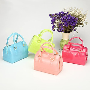 Segater® Ladies Summer Transparent Handbag Jelly Pillow-shaped Top Handle Bag Candy Color Crystal Purse For Women - Mint green