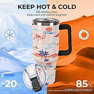 40oz Sunset Flamingo Insulated Stainless Steel Tumbler with Handle Leakproof Water Bottles Travel Mug with Lid And Straw
