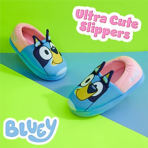 Bluey Shoes Kids Slippers Girls 3D Non-Slip Children Warm Slippers Boys Girls, (Blue/Pink, 12.5)