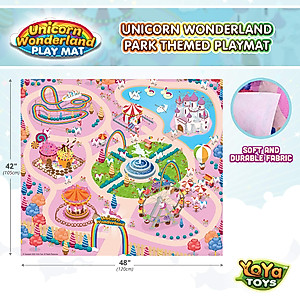 YoYa Toys Unicorn Playmat - Pretend Play Set for Kids - 8 PCS Unicorns and Rainbows Figures - Educational Imaginative Activity Rug Toy - Floor Mat Playset Gift for Girls 3 4 5 6 7 8 Year Old Toddlers