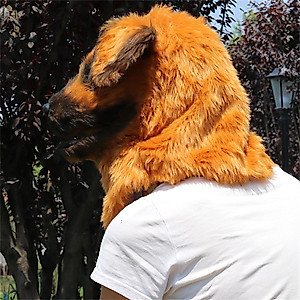 Xerial Realistic Furry Animal Mask With LED, Moving Jaw and Glowing Head - Shepherd Dog Costume for Halloween Party