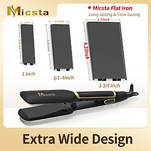 MICSTA Wide Flat Iron Hair Straightener, 1.75 inch Straightening Irons for Thick Hair, Flat Iron Curling Iron in One, Curler Straightener Iron Combo for Long Hair, 3D Floating Plate & Adjustable Temp