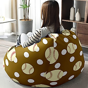 Lukery 3D Baseball Stuffed Animal Storage Bean Bag Chair Cover for Kids and Adults, Stuffable Beanbag (No Filler) Living Room Washable Bean Bag Lazy Sofa (L/35.4x43.3'',Curry Color)