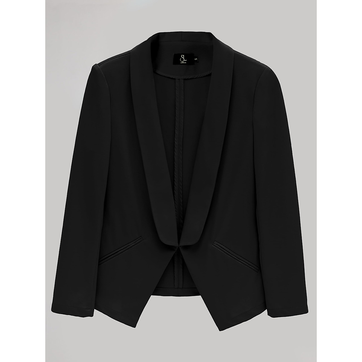 Sucolan Black Womens Cropped Blazer Jacket Business Casual Work Office Lightweight Long Sleeve Fitted Petite Dressy Ladies Blazers L