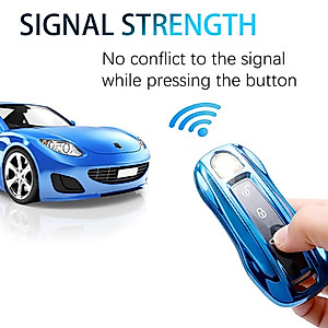 WORCAS Smart Soft TPU Key Fob Cover Compatible with Porsche 911 Cayenne Panamera TAYCAN 3/4 Button Keyless Entry Remote Control Accessories Protective Cover(Blue)
