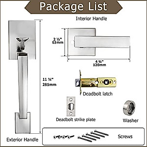 Azdele Front Door Handle Set, Entry Door Handle Set with Door Lever Reversible for Right and Left Handed Doors, Single Cylinder Exterior Door Handleset with Lower Half Lever, Satin Nickel