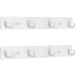 Lwenki 2PCS Key Holder for Wall, Black Key Rack with 4 Key Hooks to Hang Keyrings, Dog Leash, Umbrella, Sunglasses – Key Hanger with Mounting Hardware for Glass, Tile and Wood (10.9” x 1.4”) (White)