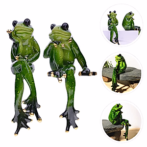 Angoily 2Pcs Sitting Frog Statue Garden Frog Sculpture Decor Resin Animal Collectible Figurine for Home Outdoor Patio Fairy Garden Bonsai Micro Landscape Cake Decorations