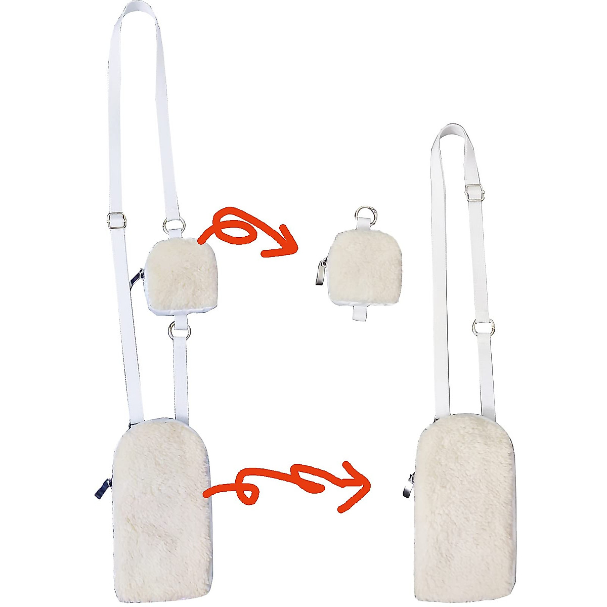 Jonnick Fleece Modular Phone Crossbody Bag Cell Phone Wallet Purse Sherpa for Women Fashionable | Mini Shoulder Handbag Messenger Bag Wallet (Fleece White)