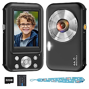 Digital Camera, Kids Camera with 32GB Card, FHD 1080P 44MP Vlogging Camera, 16X Zoom Point and Shoot Digital Camera Compact Portable Rechargeable Cameras for Teens Boys Girls Students Seniors