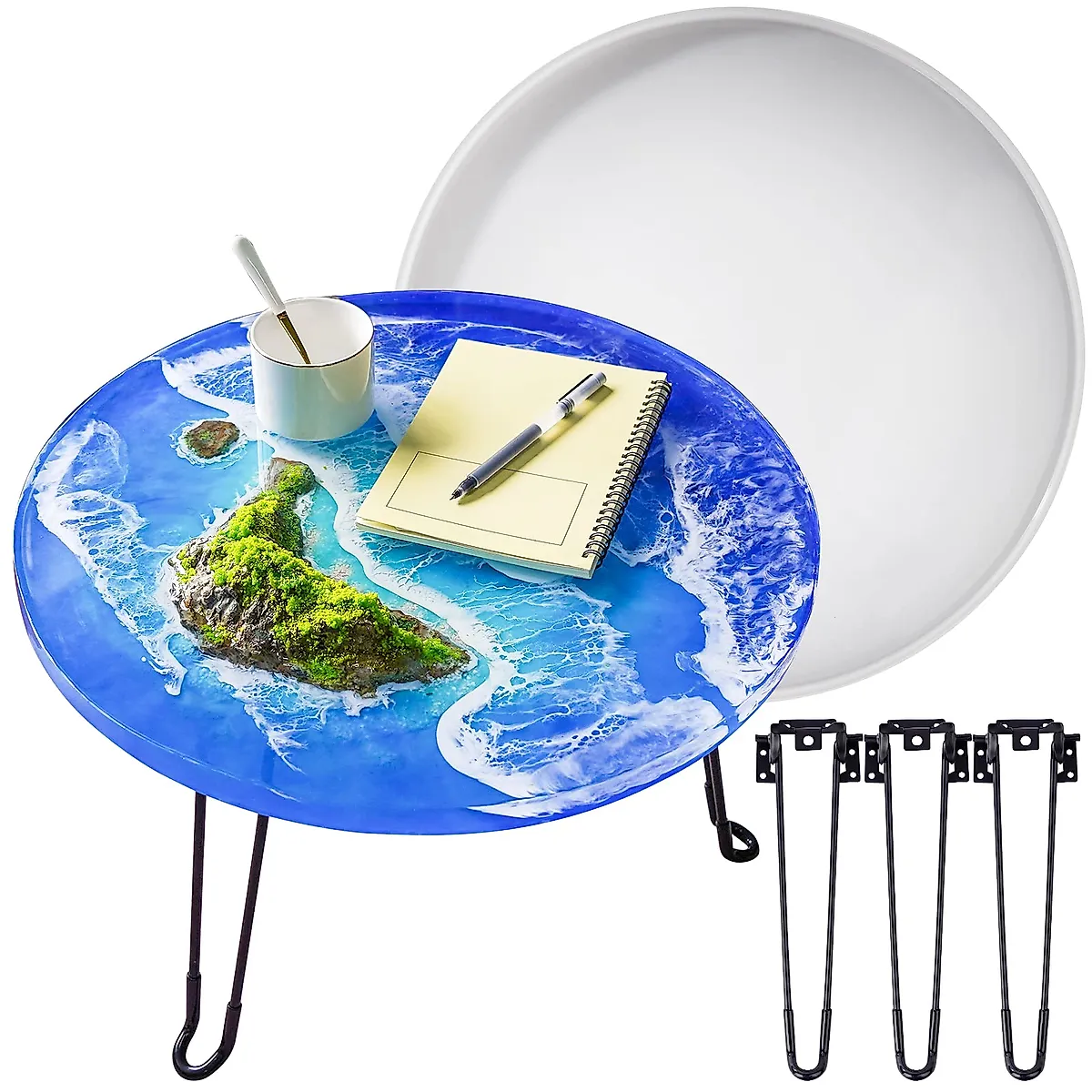 LET'S RESIN Extra Large Resin Molds, 20 Inch XL Round Silicone Molds with 3 Pcs Hairpin Legs for Table, Epoxy Resin Molds for Tray, Clock, Resin Art, Resin Casting, Gifts