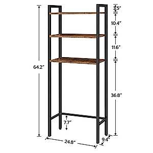 HOOBRO Over The Toilet Storage, 3-Tier Industrial Over Toilet Bathroom Organizer, Bathroom Shelves Over Toilet with Adjustable Feet, Easy to Assembly, Rustic Brown BF41TS01