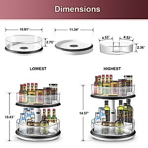 2 Tier Lazy Susan Organizer Clear Turntable for Cabinet Bathroom Countertop and Pantry with Large Spice Rack (11 Inch, White)
