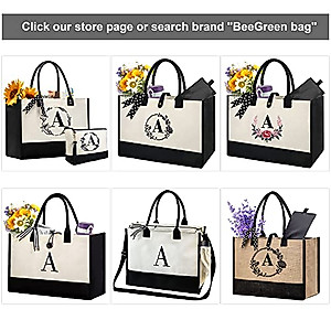 BeeGreen Personalized Tote Bag for Women w Magnetic Buckle Birthday Gifts w Bottom Support Initail Jute Tote Bag w Inner Zipper Pocket Embroidery Monogram Tote Bag for Women Mom Mother C