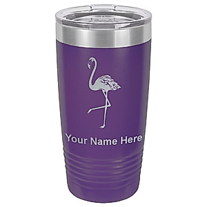 LaserGram 20oz Vacuum Insulated Tumbler Mug, Flamingo, Personalized Engraving Included (Dark Purple)