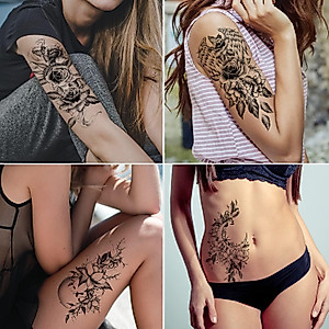 Cerlaza Large Temporary Tattoos for Women Girls, Flower Realistic Long Lasting Arm Half Sleeves Fake Tattoos for Adult, Tatuajes Temporales Women Waterproof Temporary Tattoos Stickers -10 Sheets