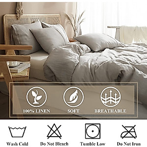 Ivellow Linen Duvet Cover Set 100% Washed French Flax Pure Linen Duvet Covers King Soft Natural Breathable Durable Cooling Duvet Cover King Size Linen Bedding Set (1 Linen Duvet Cover 2 Pillowcases)