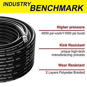 POHIR Sewer Jetter Kit for Pressure Washer 50 ft, Hydro Drain Jetter Cleaner Hose with 1/4 Female NPT, Button Nose, Rotating Sewer Jet Nozzle and Pressure Washer Adapter, 4000 PSI Drain Cleaner Hose