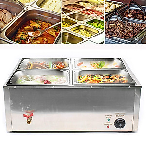 110V 4-Pan Commercial Food Warmer 6-Inch Deep Food Grade Stainless Steel Commercial Food Steam Table Electric Countertop Food Warmer Restaurant Warming Buffet Server for Catering and Restaurants