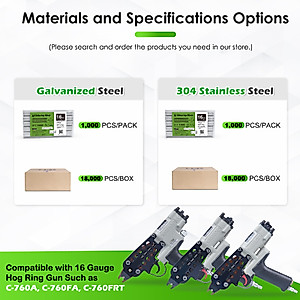 SC760 16 Gauge 1/2-Inch Crown 304 Stainless Steel C Ring Staples 18,000 PCS/Box for SC760/C-760 Series Hog Ring Gun C Ring Tool