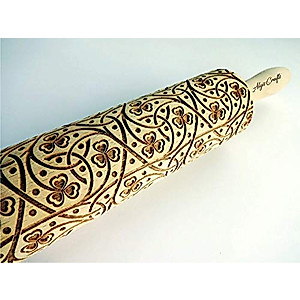 IRISH CLOVER KNOT Embossing Rolling Pin. Dough Roller with Shamrock Pattern for Homemade Cookies and Pottery by Algis Crafts