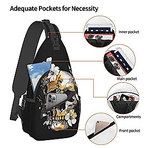 Yrebyou Skull Sling Bag for Women Crossbody Backpack Travel Shoulder Hiking Bags Waterproof Daypack For Beach Outdoor Camping