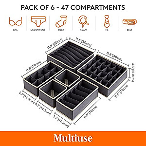Lifewit 4 PCS Drawer Underwear Organizers, Bundle with 6 PCS Drawer Underwear Organizers, Grey