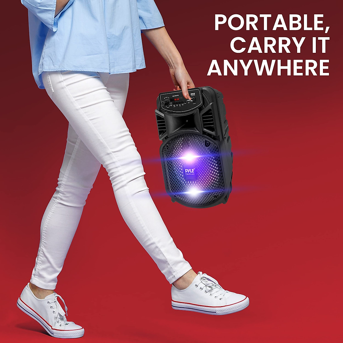 Pyle Portable Bluetooth PA Speaker System-300W Rechargeable Indoor/Outdoor Bluetooth Speaker Portable System w/ 8” Subwoofer 1” Tweeter, Microphone in, Party Lights, MP3/USB, Radio, Remote PPHP834B