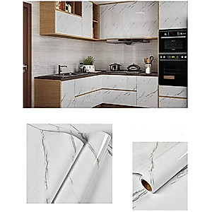 Glossy Marble Paper Granite Gray/White Wallpaper Peel and Stick Wallpaper Self Adhesive Removable Wallpaper 15.8″ ×197″ Waterproof Countertop Paper for Cabinet Countertop Furniture Kitchen Viny Film