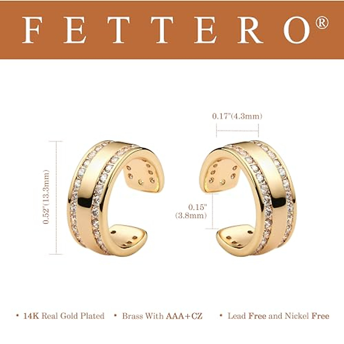 Fettero Women's Ear Cuff Earring Gold Non-Pierced Ear Cartilage Clip on Wrap Hoop 14K Gold Plated Tiny Cubic Zirconia Simple Minimalist Delicate Handmade Hypoallergenic Jewelry