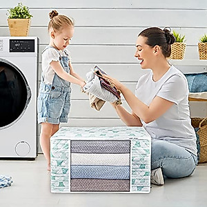 95L Large Storage Bags, 6 Pack Clothes Storage Bins Foldable Closet Organizers Storage Containers with Durable Handles Thick Fabric for Clothing, Comforter, Blanket,Bedding and Toys (Green)