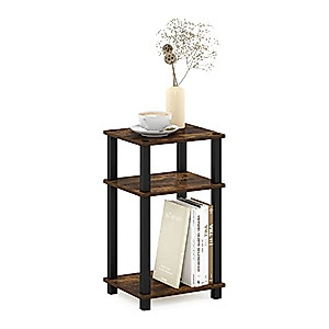 Furinno Simplistic End Side Night Stand/Bedside Table with Plastic Tubes, 1-Pack, 2-Tier Plastic Poles, Amber Pine/Black